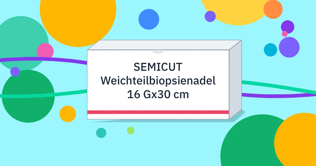 Symbolbild: Packung mit der Aufschrift SEMICUT Weichteilbiopsienadel 16 Gx30 cm (PZN 19735922) – Verfügbarkeit und Bezug in Apotheken in Frankfurt am Main