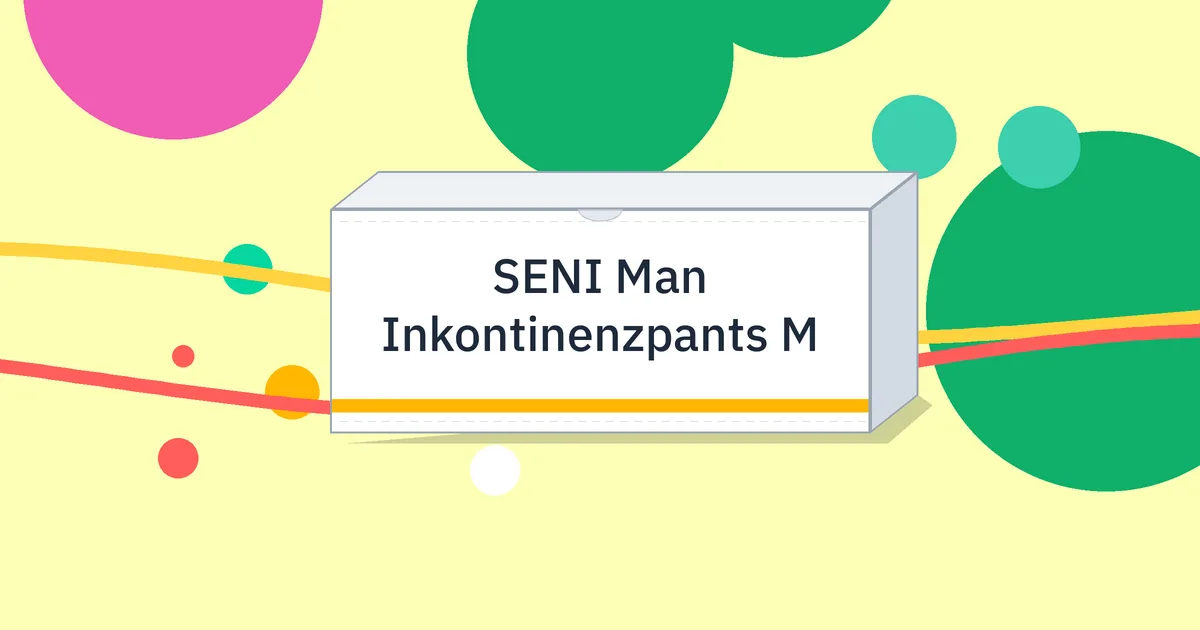 Symbolbild: Packung mit der Aufschrift SENI Man Inkontinenzpants M (PZN 18458113) – Verfügbarkeit und Bezug in Apotheken in Frankfurt am Main