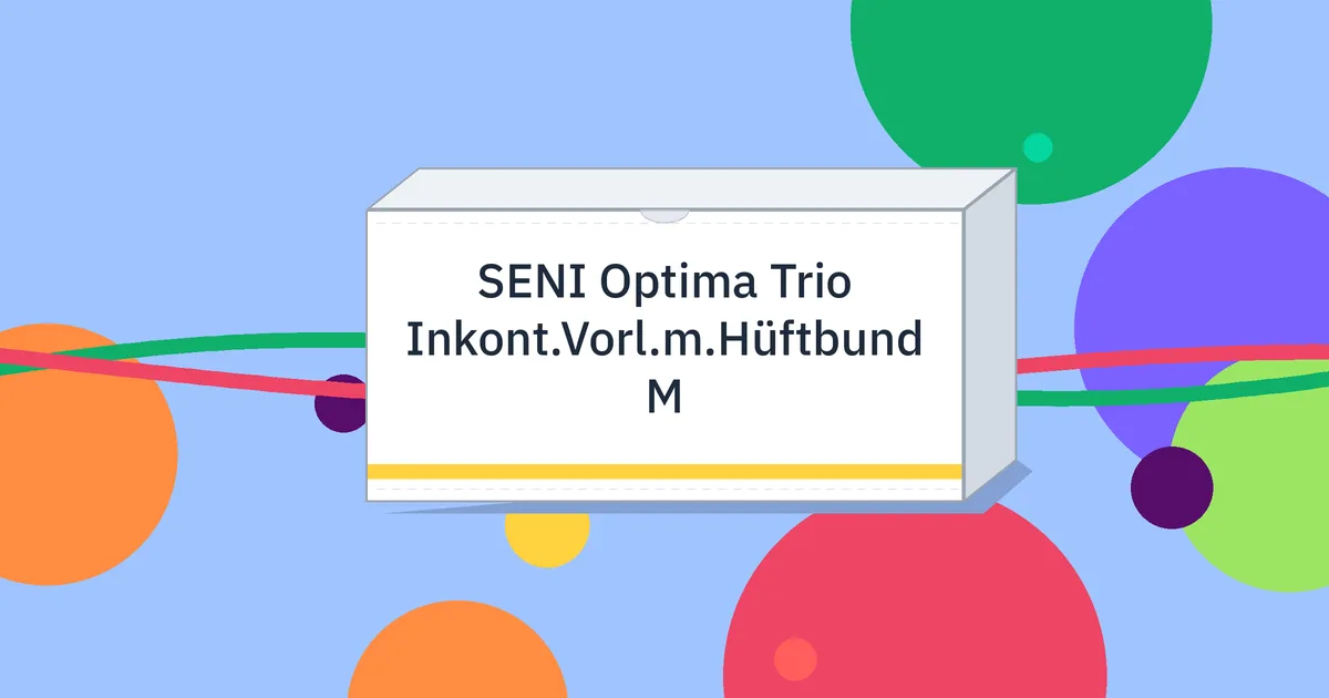 Symbolbild: Packung mit der Aufschrift SENI Optima Trio Inkont.Vorl.m.Hüftbund M (PZN 18012647) – Verfügbarkeit und Bezug in Apotheken in Frankfurt am Main