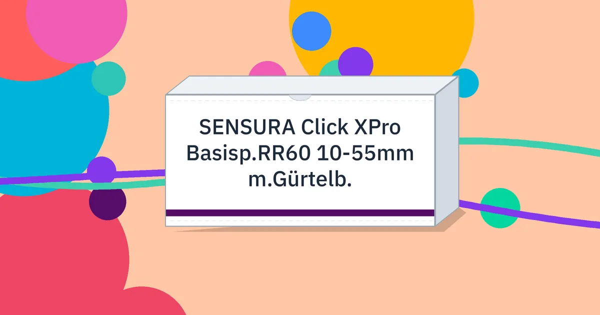 Symbolbild: Packung mit der Aufschrift SENSURA Click XPro Basisp.RR60 10-55mm m.Gürtelb. (PZN 07211390) – Verfügbarkeit und Bezug in Apotheken in Frankfurt am Main