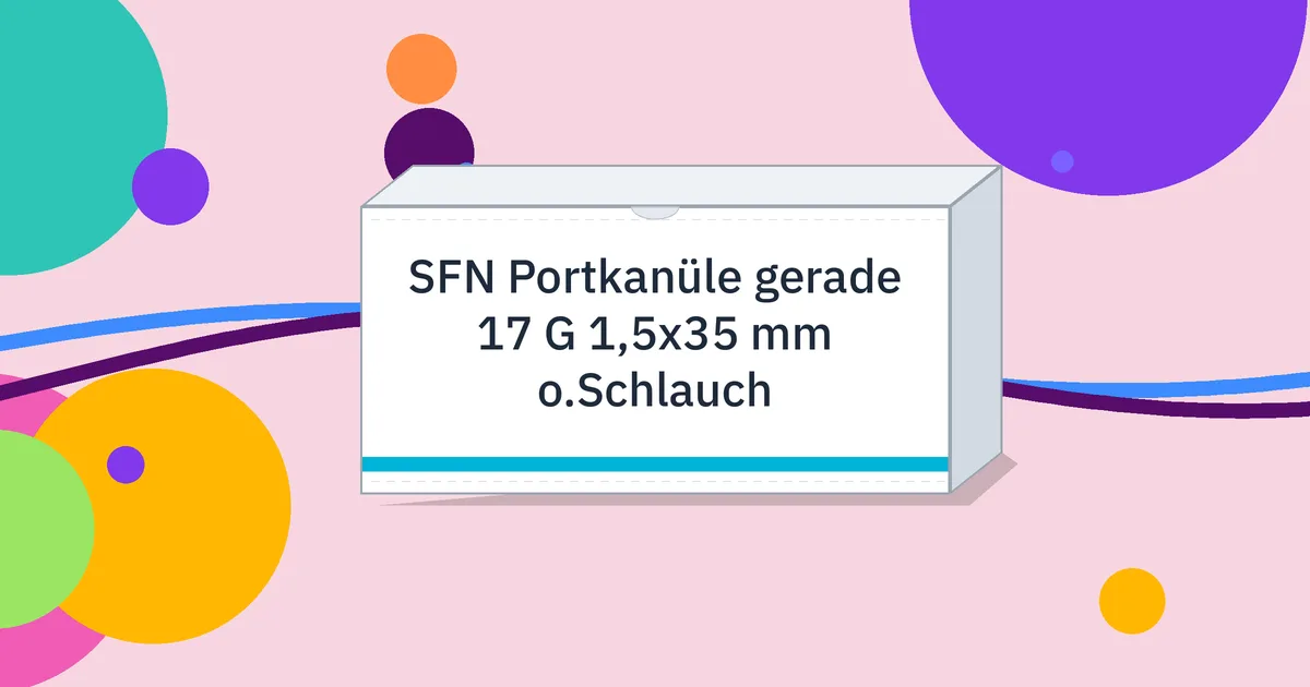 Symbolbild: Packung mit der Aufschrift SFN Portkanüle gerade 17 G 1,5x35 mm o.Schlauch (PZN 10216563) – Verfügbarkeit und Bezug in Apotheken in Frankfurt am Main
