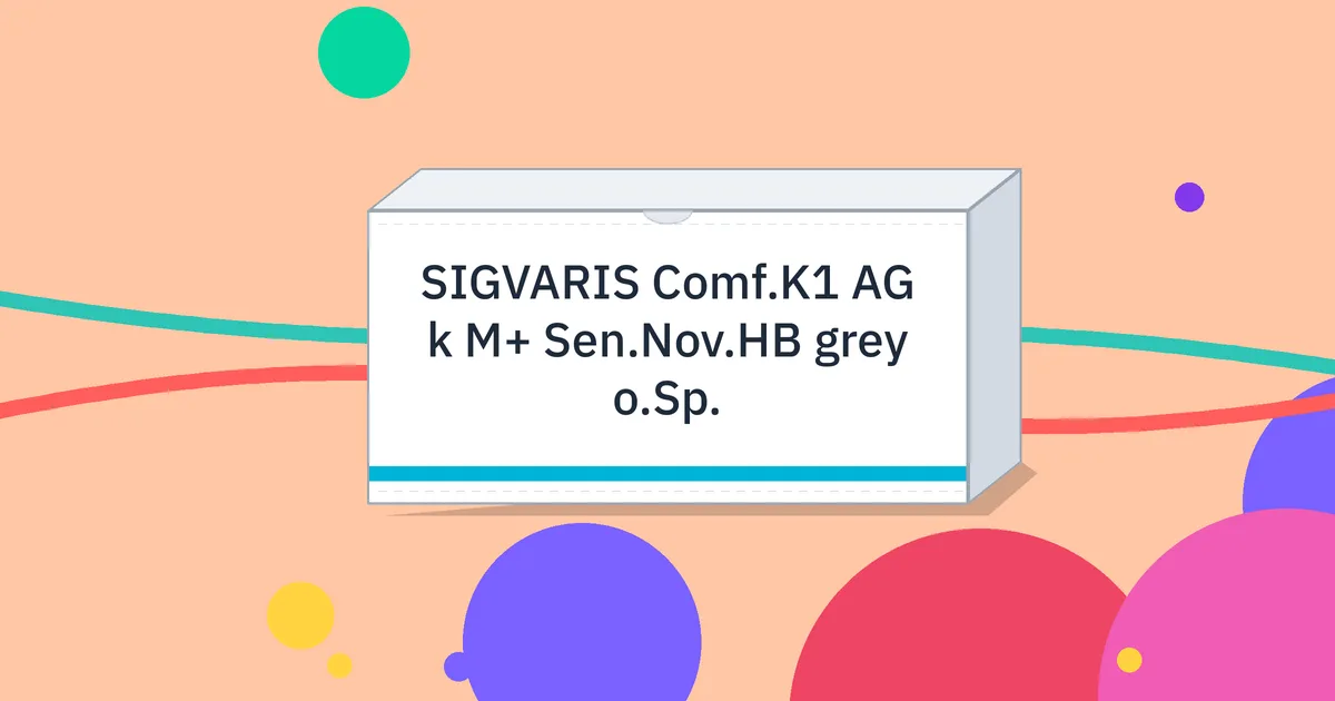Symbolbild: Packung mit der Aufschrift SIGVARIS Comf.K1 AG k M+ Sen.Nov.HB grey o.Sp. (PZN 17100651) – Verfügbarkeit und Bezug in Apotheken in Frankfurt am Main