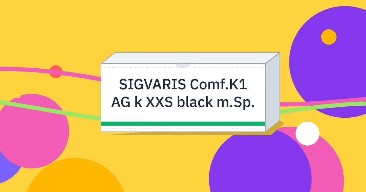 Symbolbild: Packung mit der Aufschrift SIGVARIS Comf.K1 AG k XXS black m.Sp. (PZN 17094896) – Verfügbarkeit und Bezug in Apotheken in Frankfurt am Main