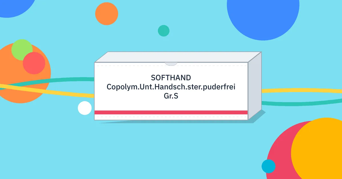 Symbolbild: Packung mit der Aufschrift SOFTHAND Copolym.Unt.Handsch.ster.puderfrei Gr.S (PZN 12377017) – Verfügbarkeit und Bezug in Apotheken in Frankfurt am Main