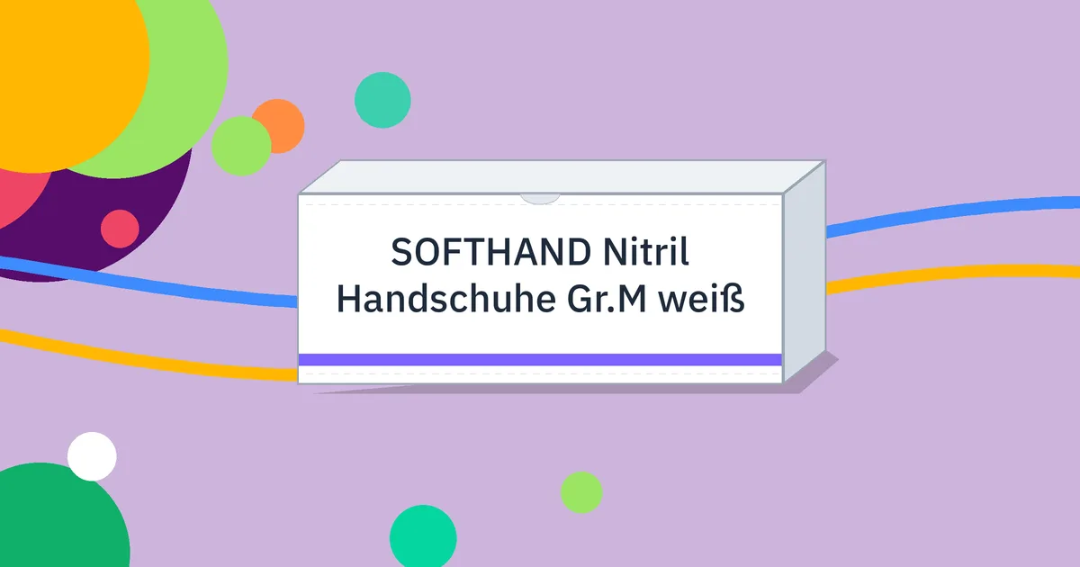 Symbolbild: Packung mit der Aufschrift SOFTHAND Nitril Handschuhe Gr.M weiß (PZN 09772632) – Verfügbarkeit und Bezug in Apotheken in Frankfurt am Main