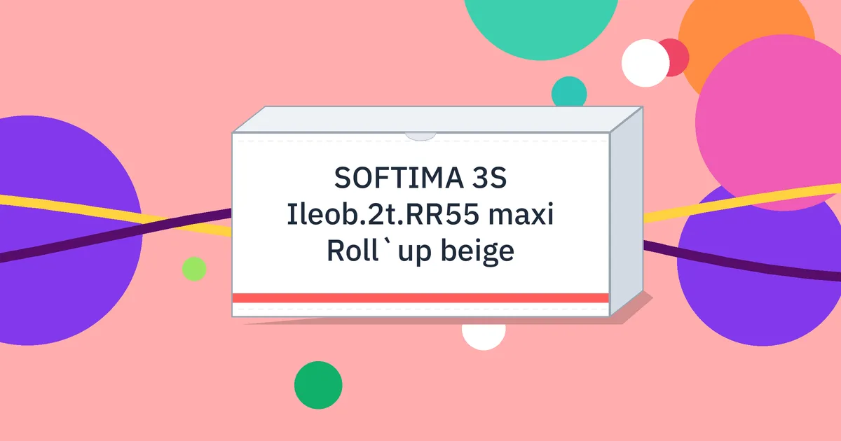 Symbolbild: Packung mit der Aufschrift SOFTIMA 3S Ileob.2t.RR55 maxi Roll`up beige (PZN 04810339) – Verfügbarkeit und Bezug in Apotheken in Frankfurt am Main