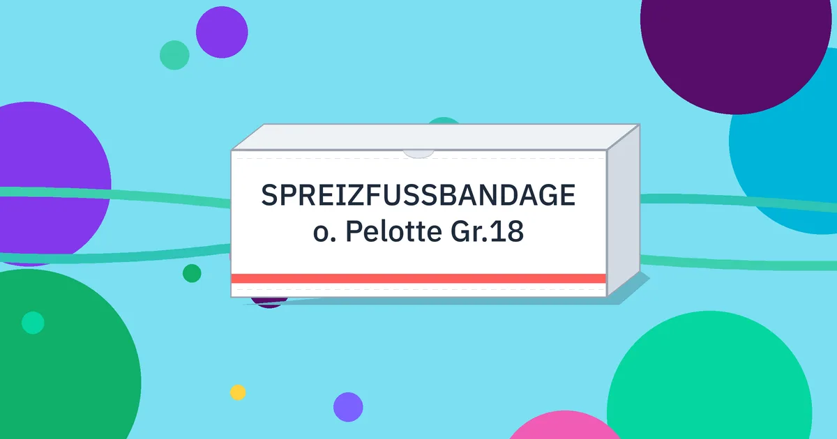 Symbolbild: Packung mit der Aufschrift SPREIZFUSSBANDAGE o. Pelotte Gr.18 (PZN 01736424) – Verfügbarkeit und Bezug in Apotheken in Frankfurt am Main