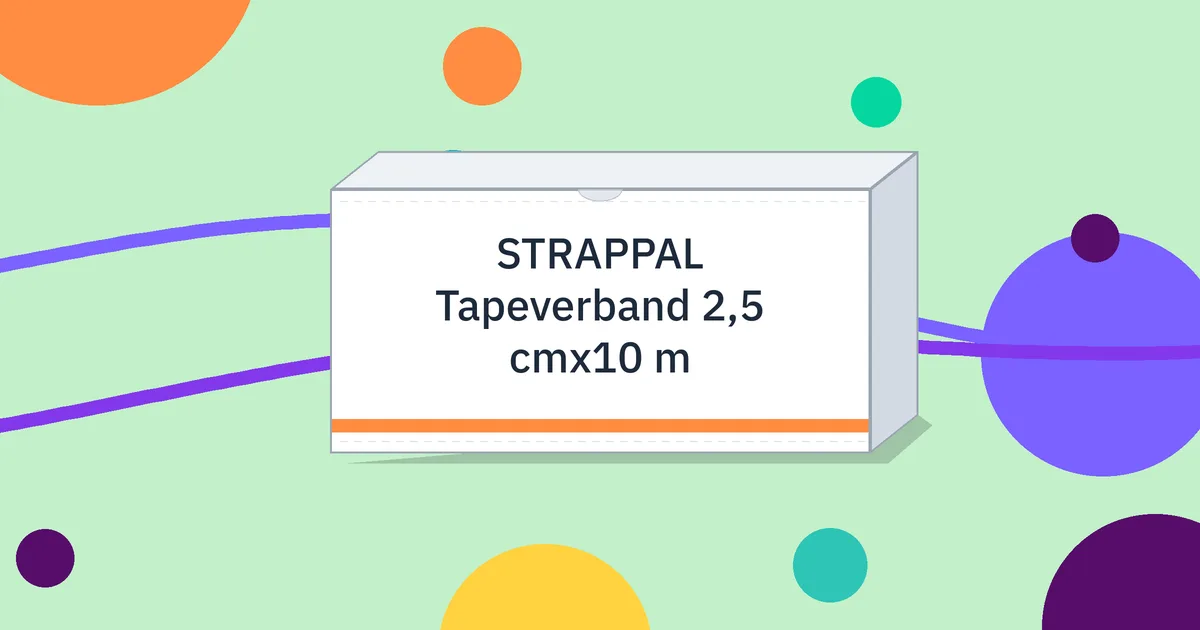 Symbolbild: Packung mit der Aufschrift STRAPPAL Tapeverband 2,5 cmx10 m (PZN 04300986) – Verfügbarkeit und Bezug in Apotheken in Frankfurt am Main