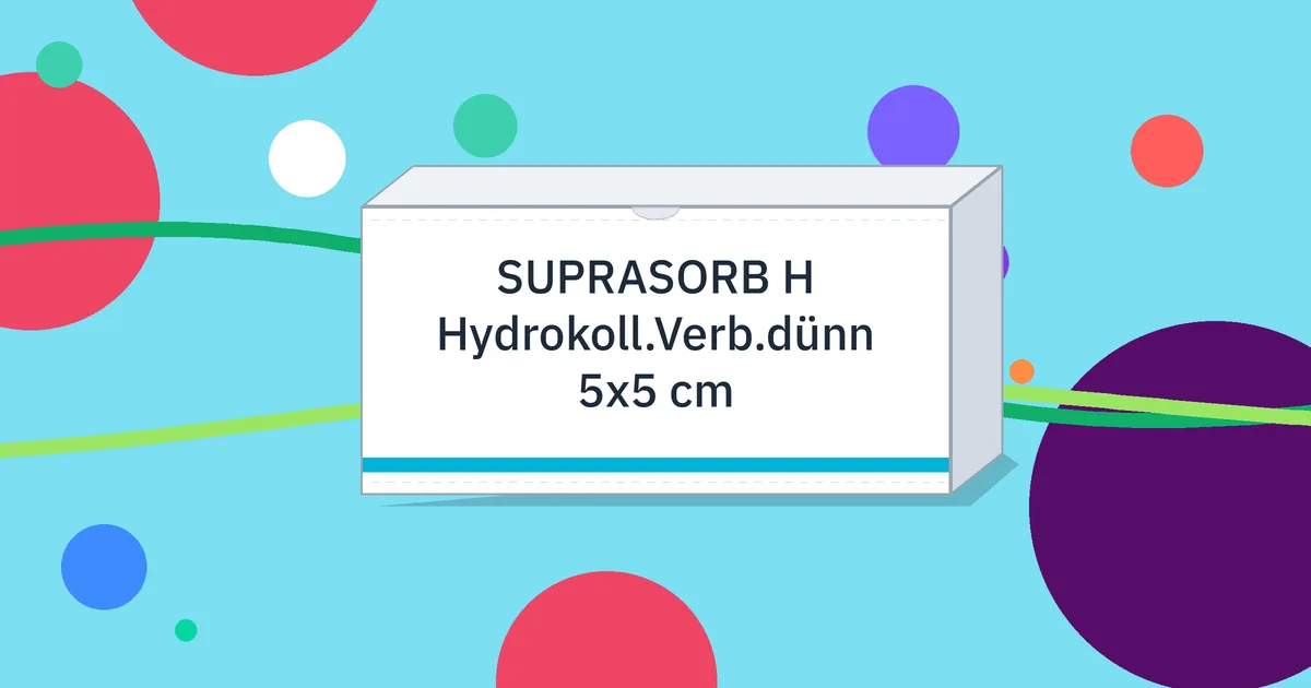 Symbolbild: Packung mit der Aufschrift SUPRASORB H Hydrokoll.Verb.dünn 5x5 cm (PZN 16226634) – Verfügbarkeit und Bezug in Apotheken in Frankfurt am Main