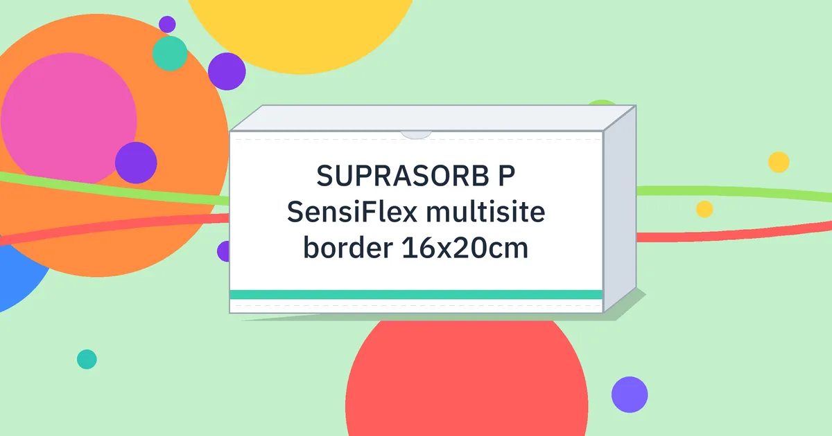 Symbolbild: Packung mit der Aufschrift SUPRASORB P SensiFlex multisite border 16x20cm (PZN 20223363) – Verfügbarkeit und Bezug in Apotheken in Frankfurt am Main