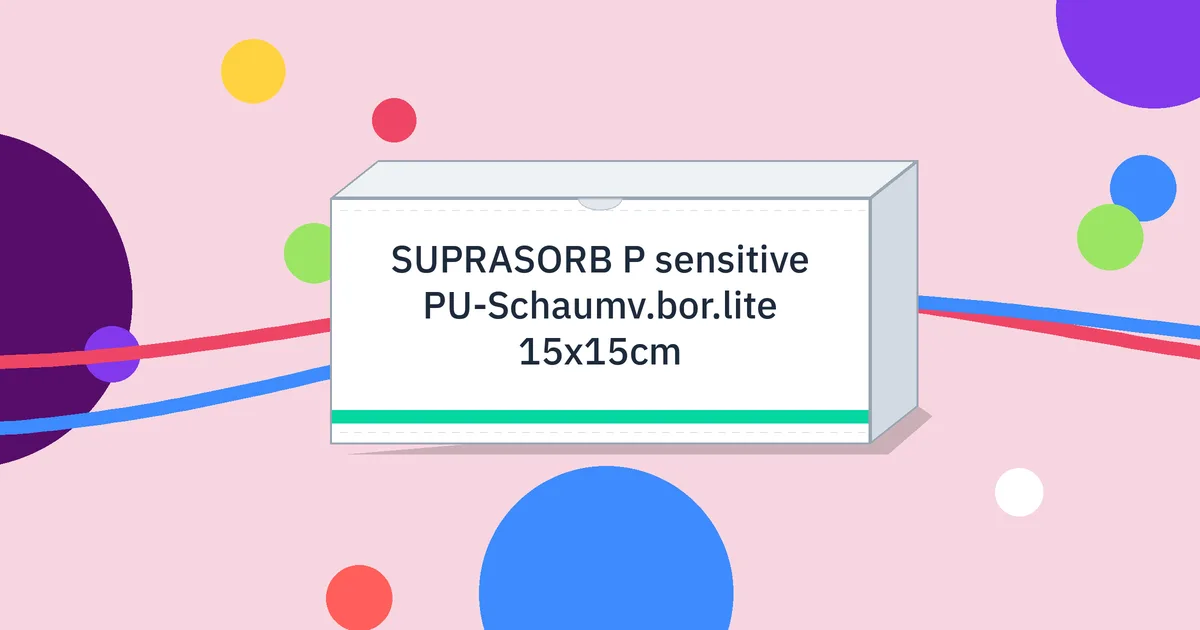 Symbolbild: Packung mit der Aufschrift SUPRASORB P sensitive PU-Schaumv.bor.lite 15x15cm (PZN 15814688) – Verfügbarkeit und Bezug in Apotheken in Frankfurt am Main