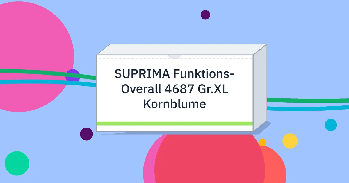 Symbolbild: Packung mit der Aufschrift SUPRIMA Funktions-Overall 4687 Gr.XL Kornblume (PZN 00063242) – Verfügbarkeit und Bezug in Apotheken in Frankfurt am Main
