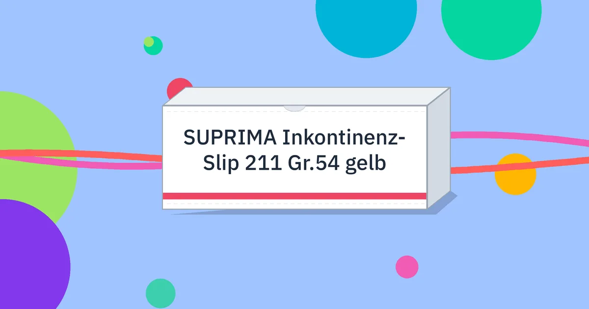 Symbolbild: Packung mit der Aufschrift SUPRIMA Inkontinenz-Slip 211 Gr.54 gelb (PZN 00708650) – Verfügbarkeit und Bezug in Apotheken in Frankfurt am Main