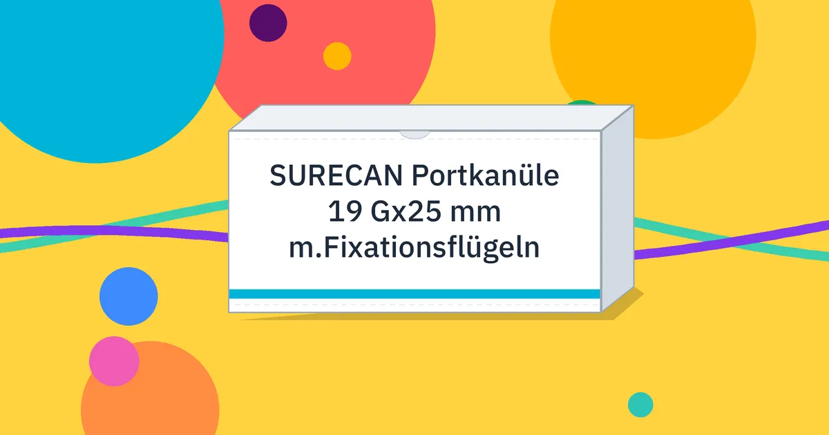 Symbolbild: Packung mit der Aufschrift SURECAN Portkanüle 19 Gx25 mm m.Fixationsflügeln (PZN 01511151) – Verfügbarkeit und Bezug in Apotheken in Frankfurt am Main