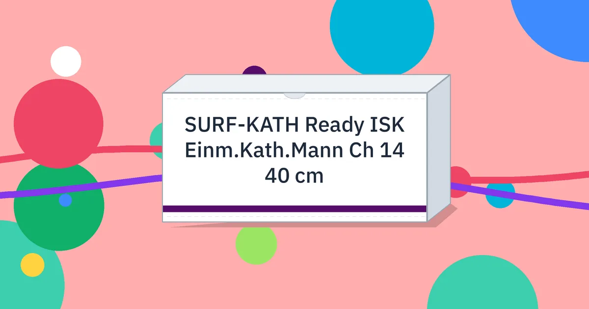 Symbolbild: Packung mit der Aufschrift SURF-KATH Ready ISK Einm.Kath.Mann Ch 14 40 cm (PZN 20916132) – Verfügbarkeit und Bezug in Apotheken in Frankfurt am Main