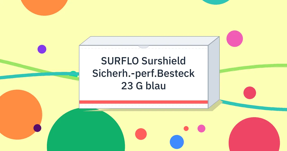 Symbolbild: Packung mit der Aufschrift SURFLO Surshield Sicherh.-perf.Besteck 23 G blau (PZN 06470304) – Verfügbarkeit und Bezug in Apotheken in Frankfurt am Main