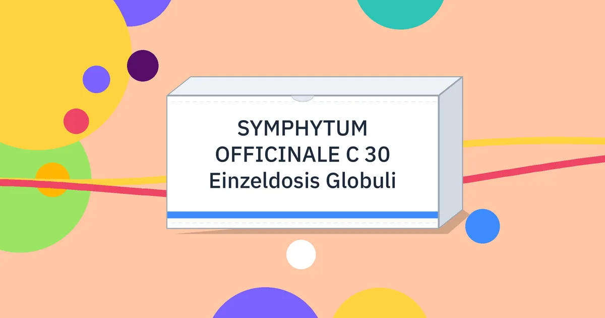 Symbolbild: Packung mit der Aufschrift SYMPHYTUM OFFICINALE C 30 Einzeldosis Globuli (PZN 01949539) – Verfügbarkeit und Bezug in Apotheken in Frankfurt am Main