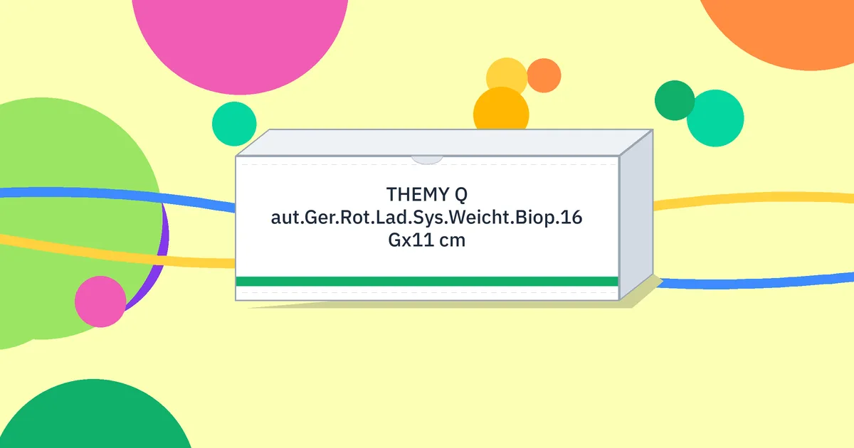 Symbolbild: Packung mit der Aufschrift THEMY Q aut.Ger.Rot.Lad.Sys.Weicht.Biop.16 Gx11 cm (PZN 19737861) – Verfügbarkeit und Bezug in Apotheken in Frankfurt am Main