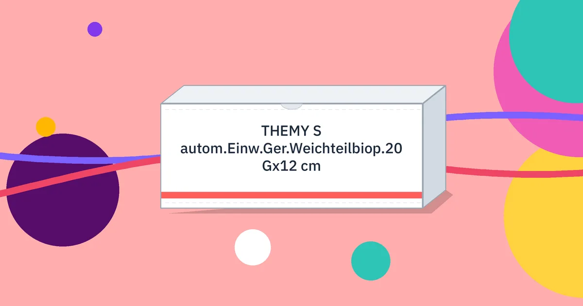Symbolbild: Packung mit der Aufschrift THEMY S autom.Einw.Ger.Weichteilbiop.20 Gx12 cm (PZN 19738441) – Verfügbarkeit und Bezug in Apotheken in Frankfurt am Main