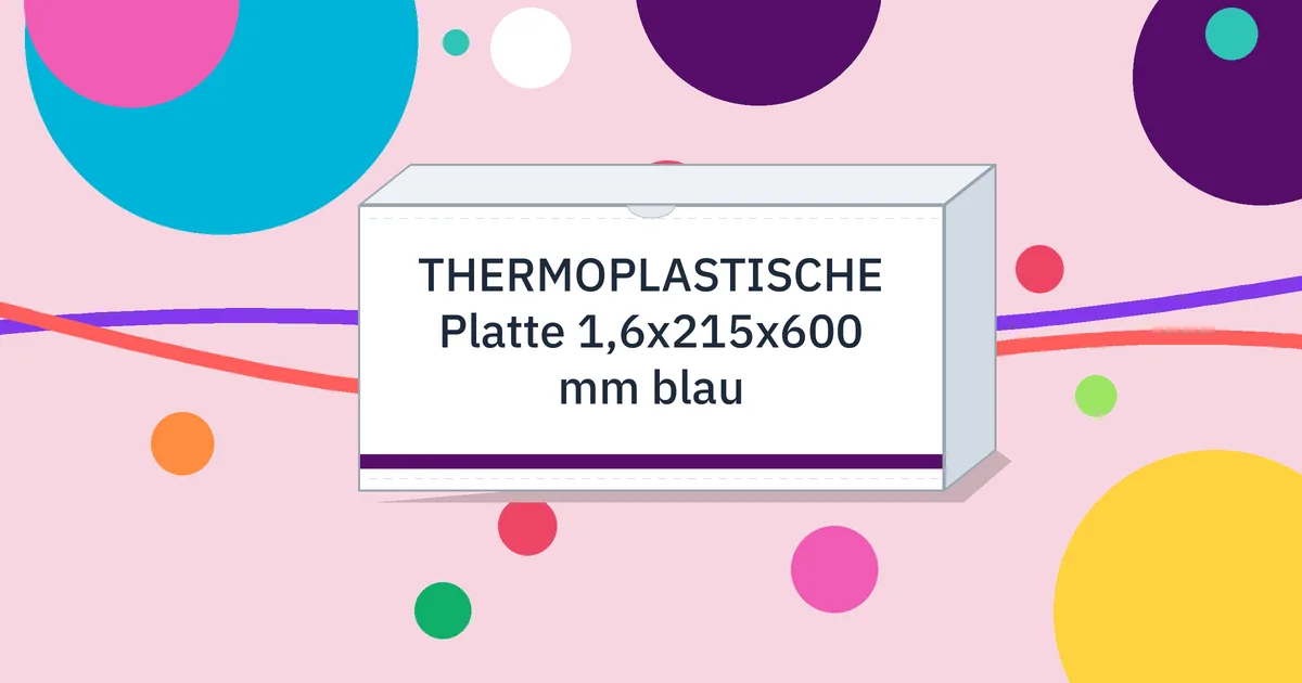 Symbolbild: Packung mit der Aufschrift THERMOPLASTISCHE Platte 1,6x215x600 mm blau (PZN 11549999) – Verfügbarkeit und Bezug in Apotheken in Frankfurt am Main