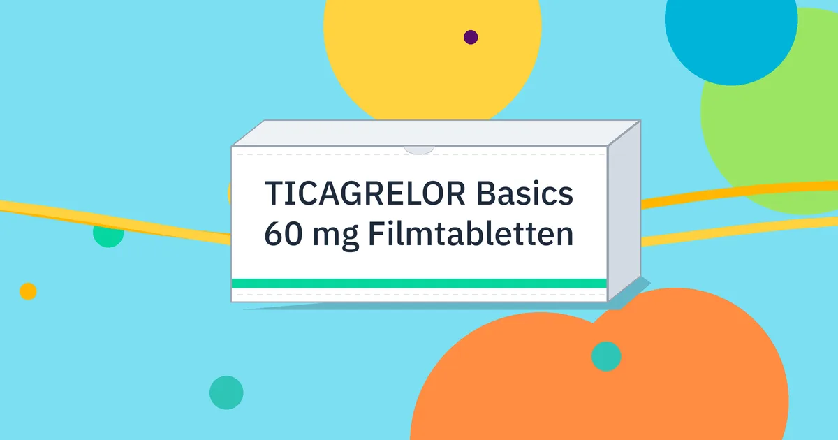Symbolbild: Packung mit der Aufschrift TICAGRELOR Basics 60 mg Filmtabletten (PZN 19744246) – Verfügbarkeit und Bezug in Apotheken in Frankfurt am Main