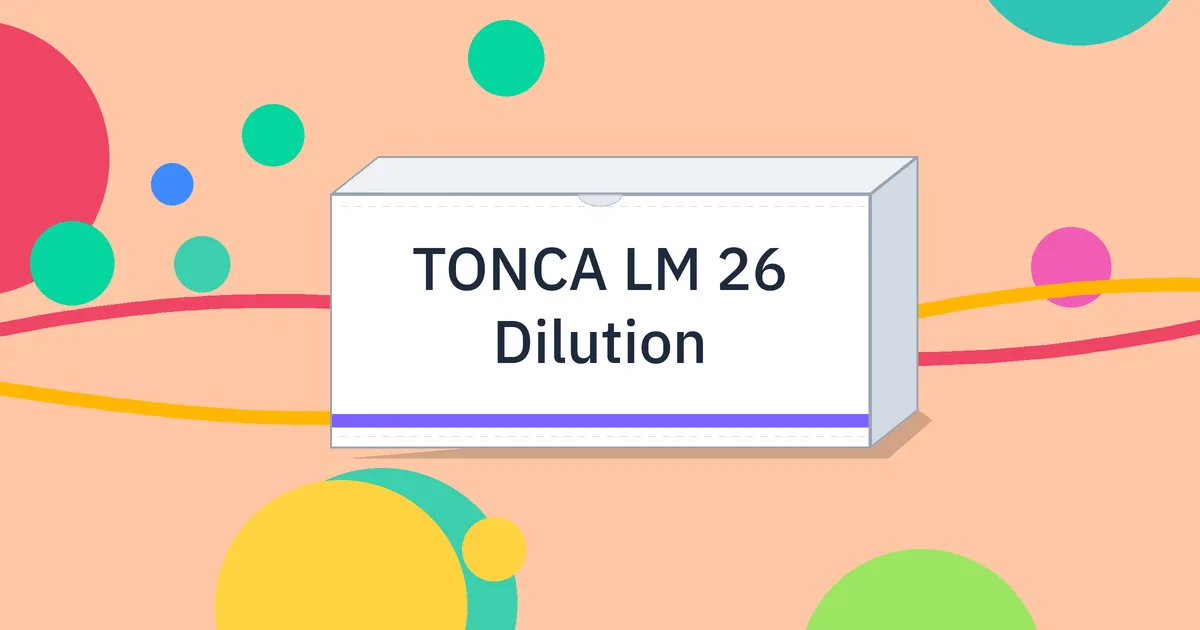 Symbolbild: Packung mit der Aufschrift TONCA LM 26 Dilution (PZN 13225433) – Verfügbarkeit und Bezug in Apotheken in Frankfurt am Main