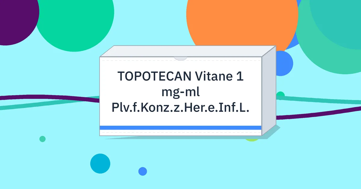 Symbolbild: Packung mit der Aufschrift TOPOTECAN Vitane 1 mg-ml Plv.f.Konz.z.Her.e.Inf.L. (PZN 11384423) – Verfügbarkeit und Bezug in Apotheken in Frankfurt am Main