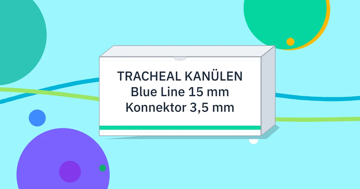 Symbolbild: Packung mit der Aufschrift TRACHEAL KANÜLEN Blue Line 15 mm Konnektor 3,5 mm (PZN 02407697) – Verfügbarkeit und Bezug in Apotheken in Frankfurt am Main