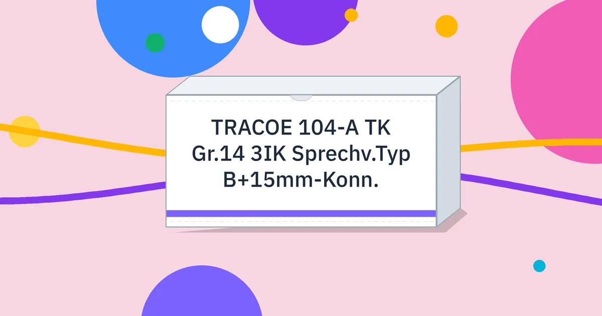 Symbolbild: Packung mit der Aufschrift TRACOE 104-A TK Gr.14 3IK Sprechv.Typ B+15mm-Konn. (PZN 00912037) – Verfügbarkeit und Bezug in Apotheken in Frankfurt am Main