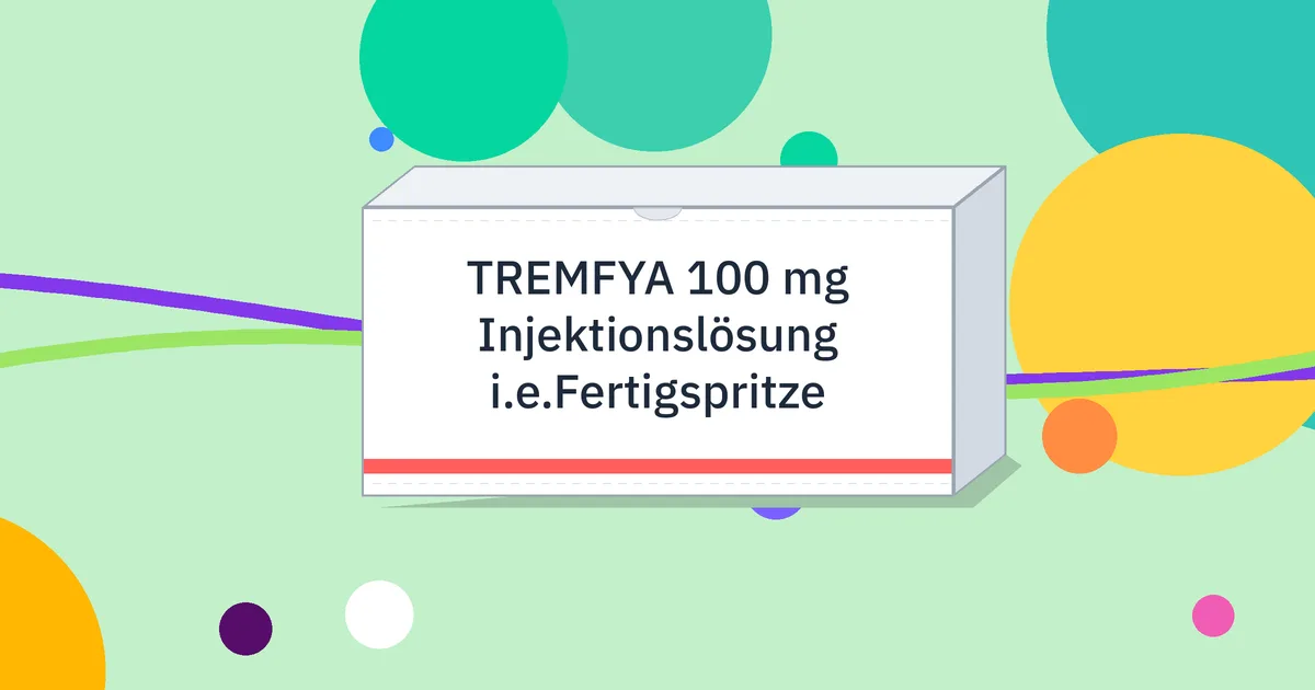 Symbolbild: Packung mit der Aufschrift TREMFYA 100 mg Injektionslösung i.e.Fertigspritze (PZN 16866109) – Verfügbarkeit und Bezug in Apotheken in Frankfurt am Main