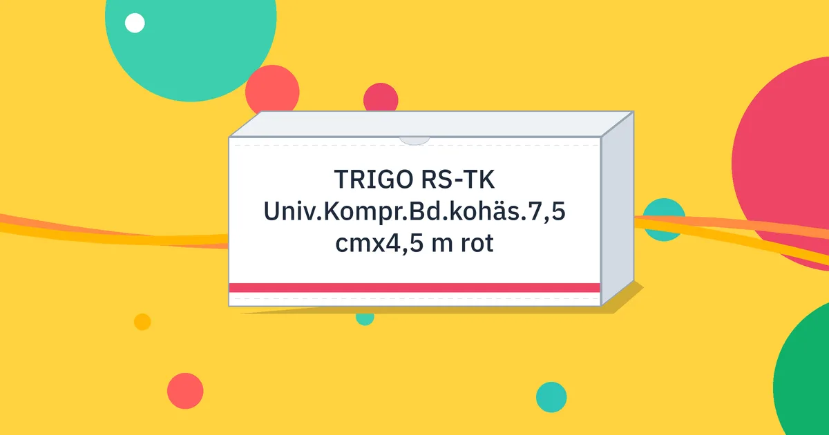 Symbolbild: Packung mit der Aufschrift TRIGO RS-TK Univ.Kompr.Bd.kohäs.7,5 cmx4,5 m rot (PZN 20342783) – Verfügbarkeit und Bezug in Apotheken in Frankfurt am Main