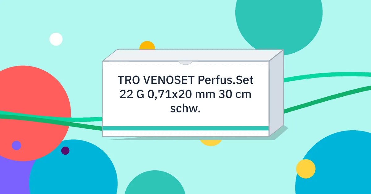 Symbolbild: Packung mit der Aufschrift TRO VENOSET Perfus.Set 22 G 0,71x20 mm 30 cm schw. (PZN 12365793) – Verfügbarkeit und Bezug in Apotheken in Frankfurt am Main