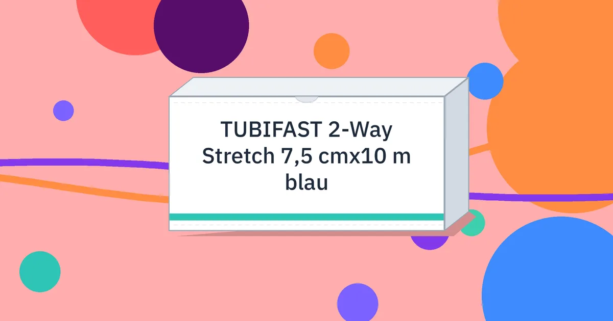 Symbolbild: Packung mit der Aufschrift TUBIFAST 2-Way Stretch 7,5 cmx10 m blau (PZN 19067975) – Verfügbarkeit und Bezug in Apotheken in Frankfurt am Main