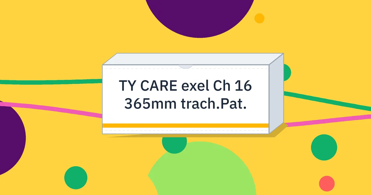 Symbolbild: Packung mit der Aufschrift TY CARE exel Ch 16 365mm trach.Pat. (PZN 03922473) – Verfügbarkeit und Bezug in Apotheken in Frankfurt am Main
