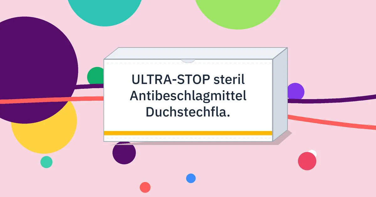 Symbolbild: Packung mit der Aufschrift ULTRA-STOP steril Antibeschlagmittel Duchstechfla. (PZN 13873267) – Verfügbarkeit und Bezug in Apotheken in Frankfurt am Main