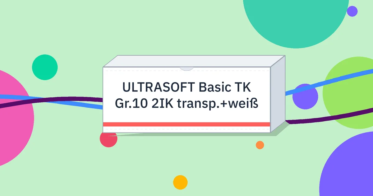 Symbolbild: Packung mit der Aufschrift ULTRASOFT Basic TK Gr.10 2IK transp.+weiß (PZN 10731319) – Verfügbarkeit und Bezug in Apotheken in Frankfurt am Main
