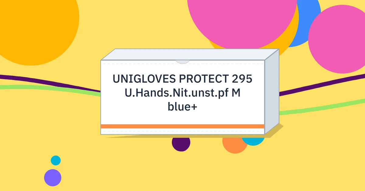 Symbolbild: Packung mit der Aufschrift UNIGLOVES PROTECT 295 U.Hands.Nit.unst.pf M blue+ (PZN 20080277) – Verfügbarkeit und Bezug in Apotheken in Frankfurt am Main