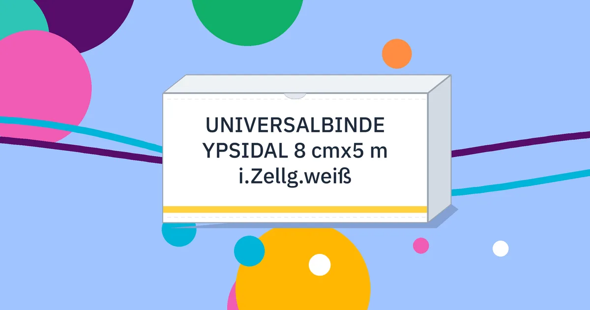 Symbolbild: Packung mit der Aufschrift UNIVERSALBINDE YPSIDAL 8 cmx5 m i.Zellg.weiß (PZN 04473758) – Verfügbarkeit und Bezug in Apotheken in Frankfurt am Main