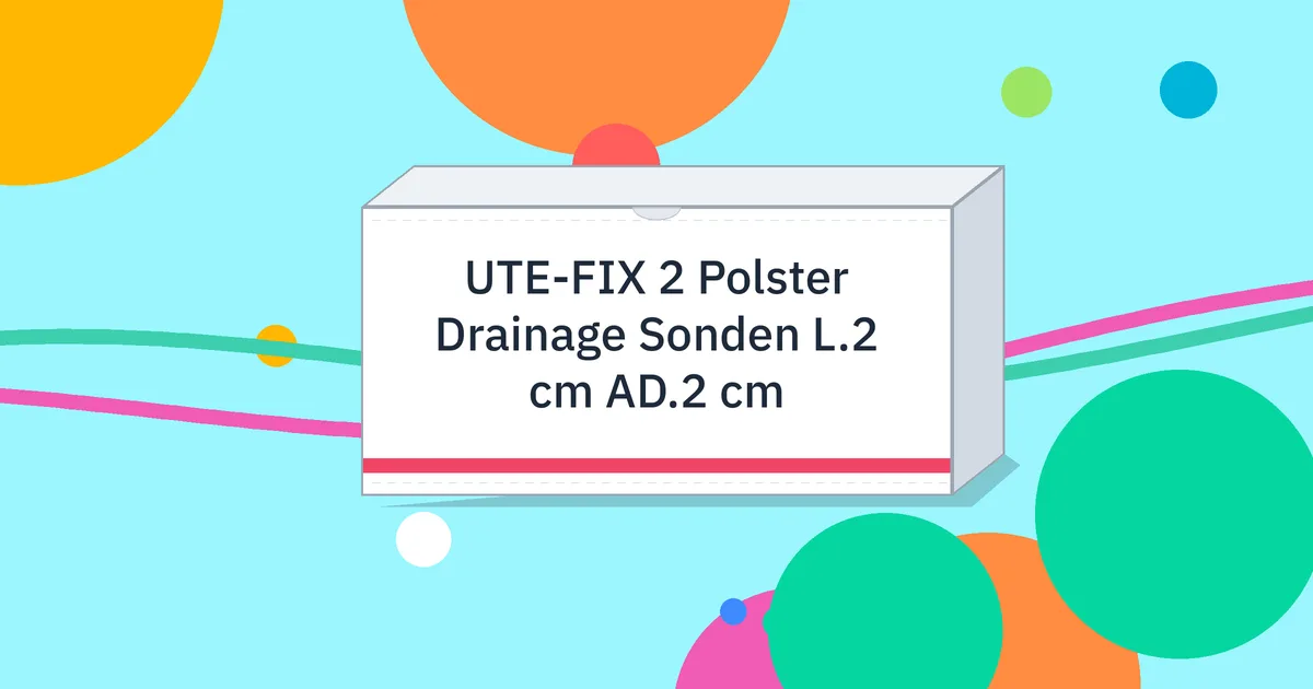 Symbolbild: Packung mit der Aufschrift UTE-FIX 2 Polster Drainage Sonden L.2 cm AD.2 cm (PZN 18829325) – Verfügbarkeit und Bezug in Apotheken in Frankfurt am Main