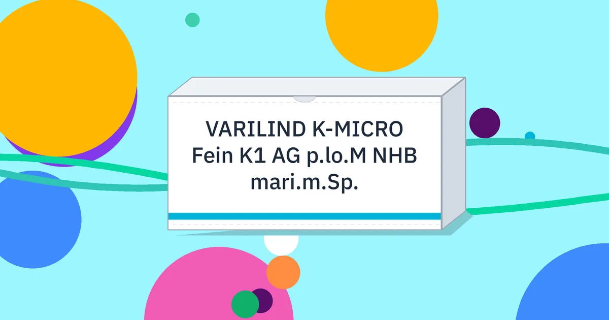 Symbolbild: Packung mit der Aufschrift VARILIND K-MICRO Fein K1 AG p.lo.M NHB mari.m.Sp. (PZN 20554893) – Verfügbarkeit und Bezug in Apotheken in Frankfurt am Main