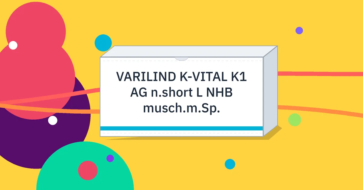 Symbolbild: Packung mit der Aufschrift VARILIND K-VITAL K1 AG n.short L NHB musch.m.Sp. (PZN 20563828) – Verfügbarkeit und Bezug in Apotheken in Frankfurt am Main