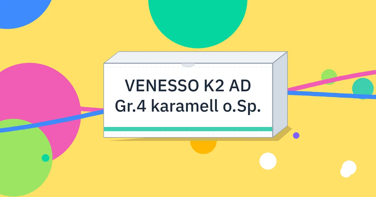Symbolbild: Packung mit der Aufschrift VENESSO K2 AD Gr.4 karamell o.Sp. (PZN 13758164) – Verfügbarkeit und Bezug in Apotheken in Frankfurt am Main