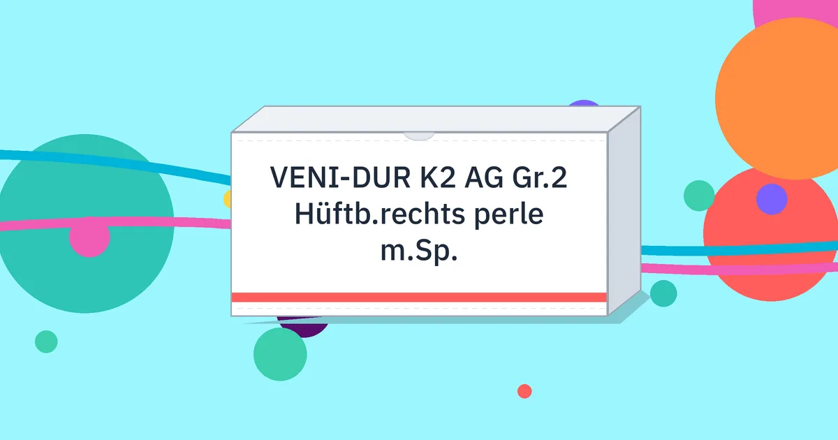 Symbolbild: Packung mit der Aufschrift VENI-DUR K2 AG Gr.2 Hüftb.rechts perle m.Sp. (PZN 03248574) – Verfügbarkeit und Bezug in Apotheken in Frankfurt am Main