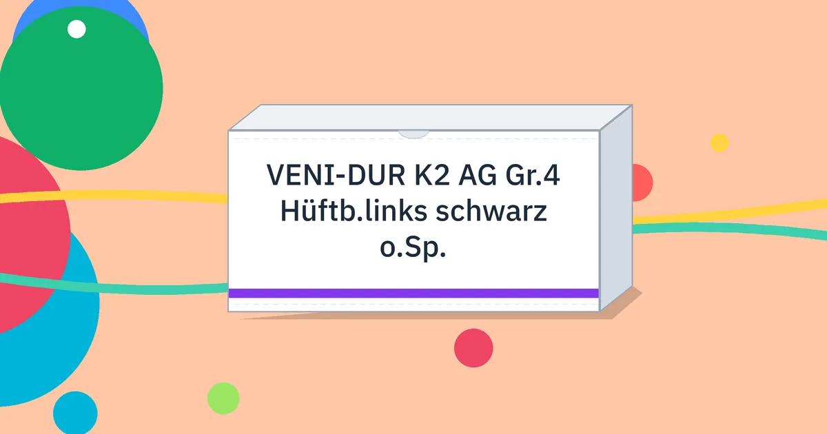 Symbolbild: Packung mit der Aufschrift VENI-DUR K2 AG Gr.4 Hüftb.links schwarz o.Sp. (PZN 03254304) – Verfügbarkeit und Bezug in Apotheken in Frankfurt am Main