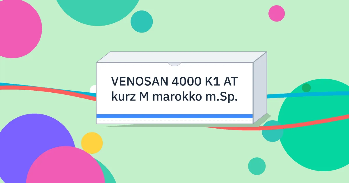 Symbolbild: Packung mit der Aufschrift VENOSAN 4000 K1 AT kurz M marokko m.Sp. (PZN 14425163) – Verfügbarkeit und Bezug in Apotheken in Frankfurt am Main