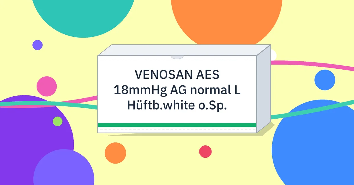 Symbolbild: Packung mit der Aufschrift VENOSAN AES 18mmHg AG normal L Hüftb.white o.Sp. (PZN 15323424) – Verfügbarkeit und Bezug in Apotheken in Frankfurt am Main