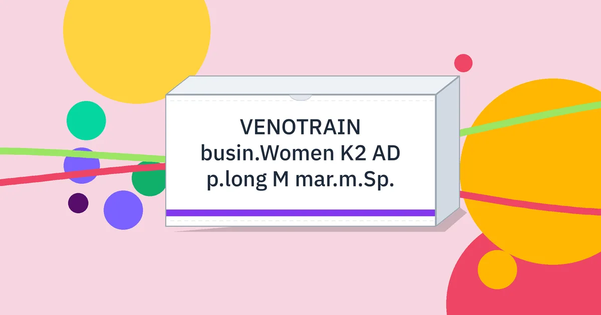 Symbolbild: Packung mit der Aufschrift VENOTRAIN busin.Women K2 AD p.long M mar.m.Sp. (PZN 10196027) – Verfügbarkeit und Bezug in Apotheken in Frankfurt am Main