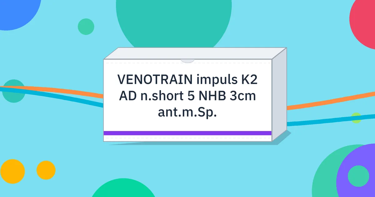 Symbolbild: Packung mit der Aufschrift VENOTRAIN impuls K2 AD n.short 5 NHB 3cm ant.m.Sp. (PZN 15224047) – Verfügbarkeit und Bezug in Apotheken in Frankfurt am Main