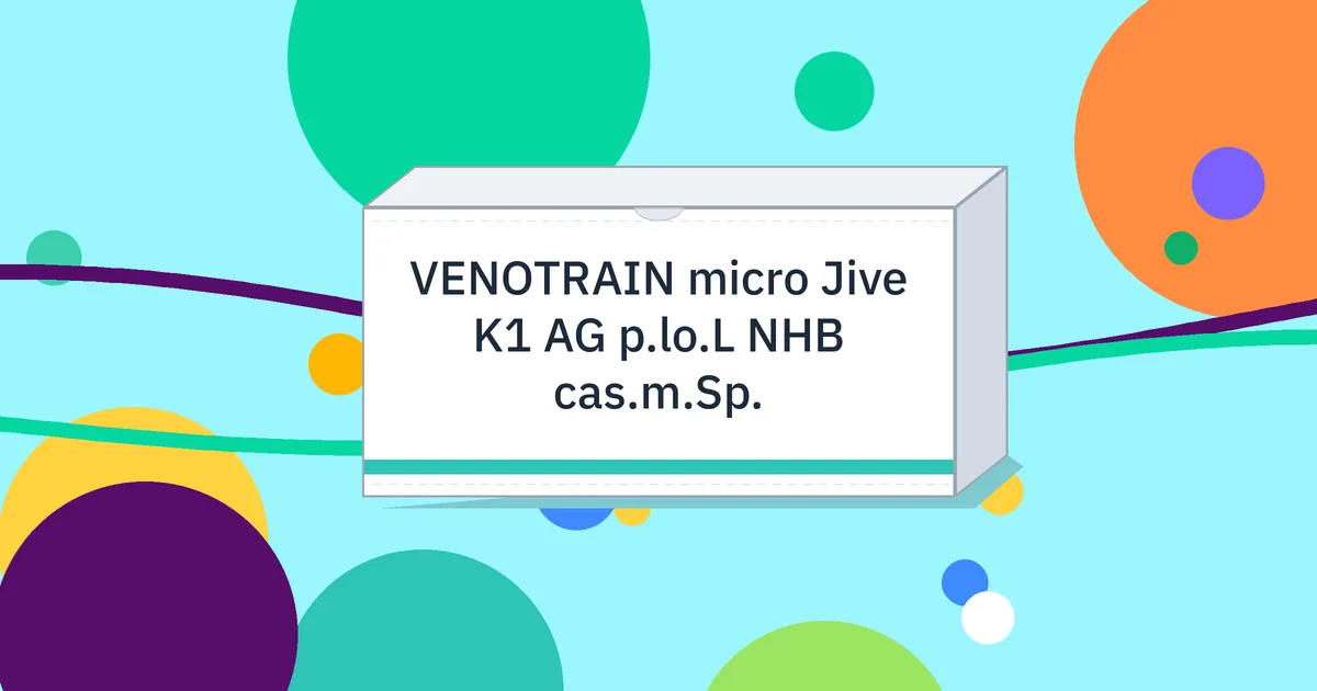 Symbolbild: Packung mit der Aufschrift VENOTRAIN micro Jive K1 AG p.lo.L NHB cas.m.Sp. (PZN 20767560) – Verfügbarkeit und Bezug in Apotheken in Frankfurt am Main