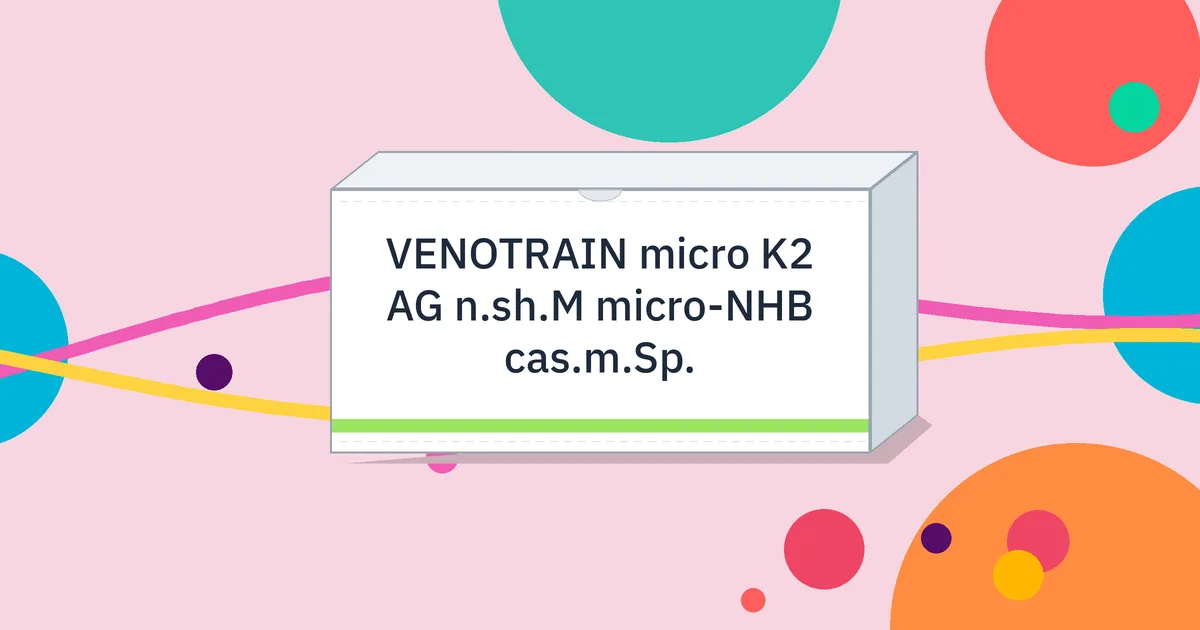 Symbolbild: Packung mit der Aufschrift VENOTRAIN micro K2 AG n.sh.M micro-NHB cas.m.Sp. (PZN 20758420) – Verfügbarkeit und Bezug in Apotheken in Frankfurt am Main